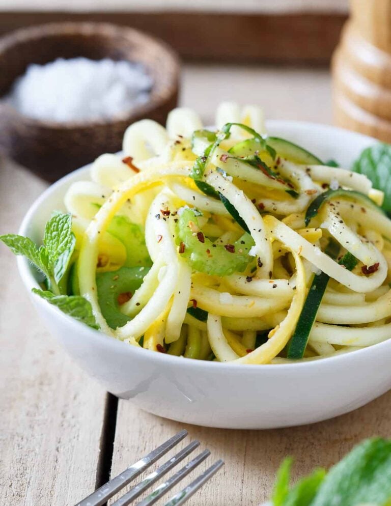 Basil and Mint Squash Noodles - Healthy Spiralized Squash Noodles