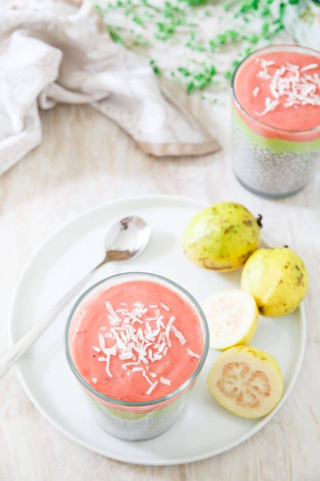 Layered Strawberry Guava Chia Pudding - Vegan Guava Chia Pudding