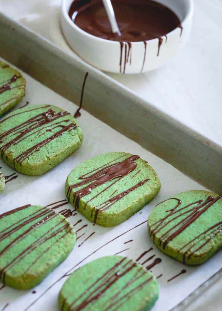 Matcha Shortbread Cookies - Chocolate Drizzled Matcha Cookies