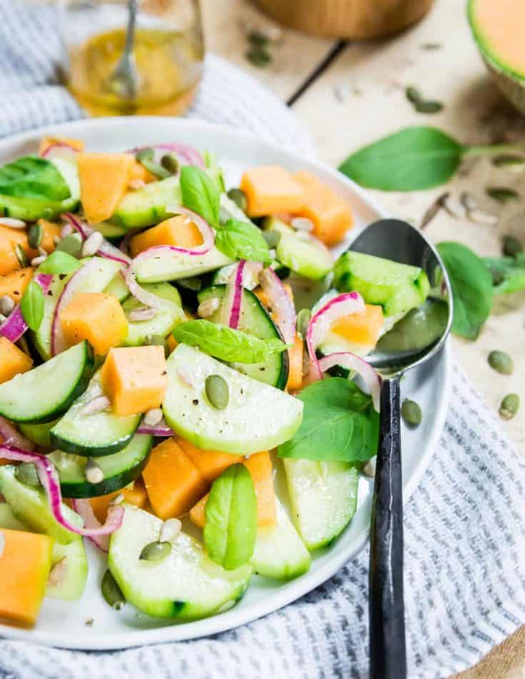 Cucumber Melon Salad - Summer Cucumber Salad with Cantaloupe