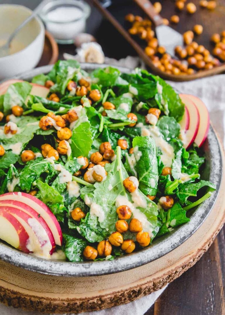 The Best Baby Kale Salad Recipe - With Roasted Chickpeas & Apples