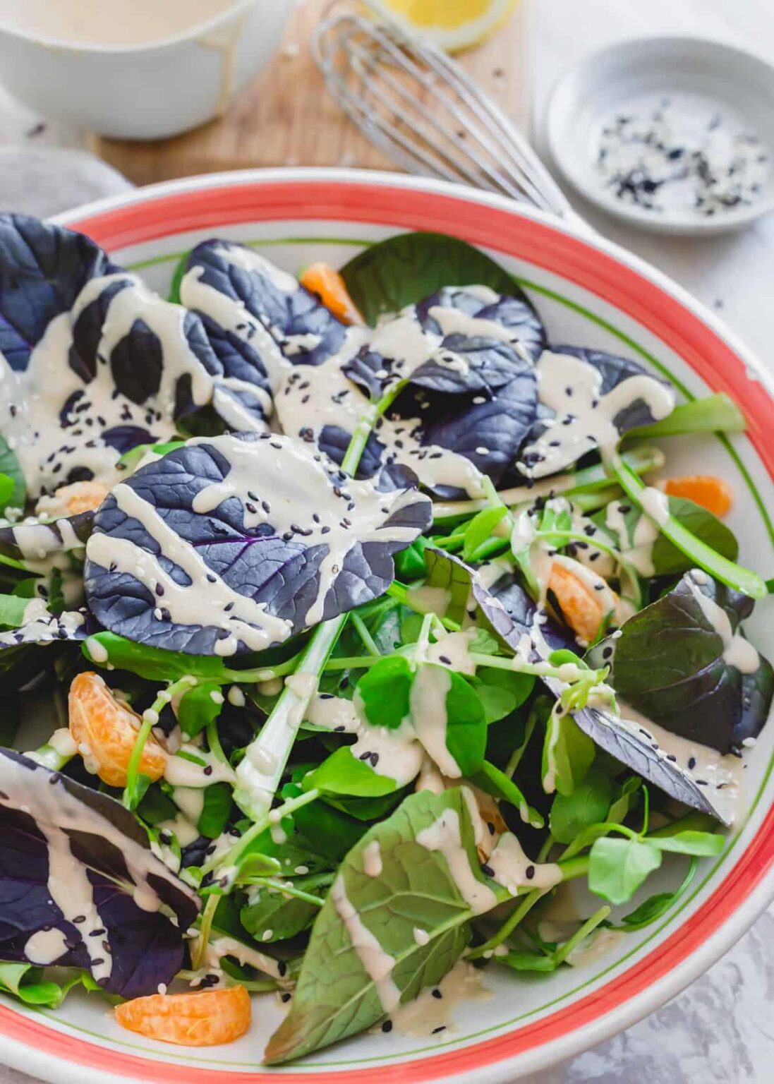 Tatsoi Recipe - Purple Tatsoi Salad with Tahini Dressing