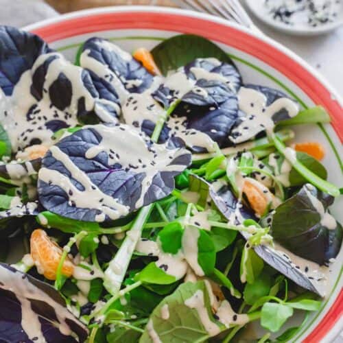 Tatsoi Recipe - Purple Tatsoi Salad with Tahini Dressing
